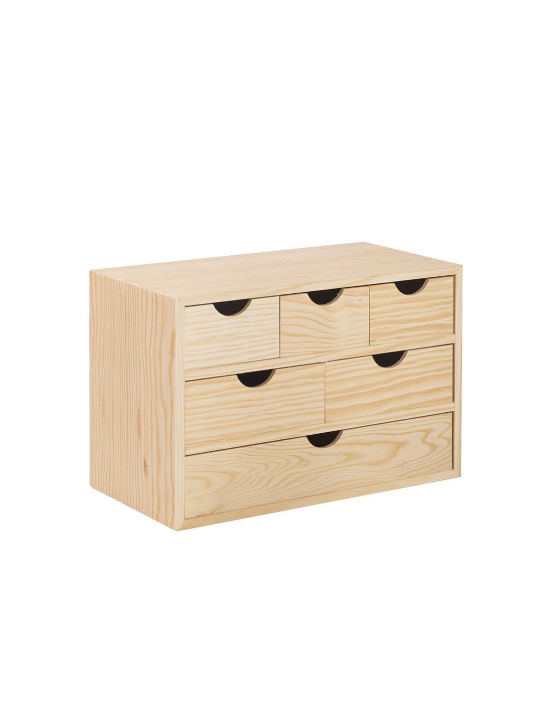 Mini cajonera de madera con seis cajones (3+2+1)